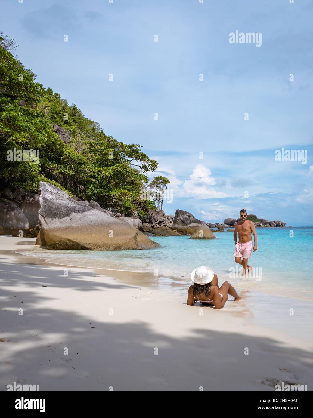 Similan Islands Phuket, tropical white beach with palm trees and blue ocean in Thailand Andaman ...