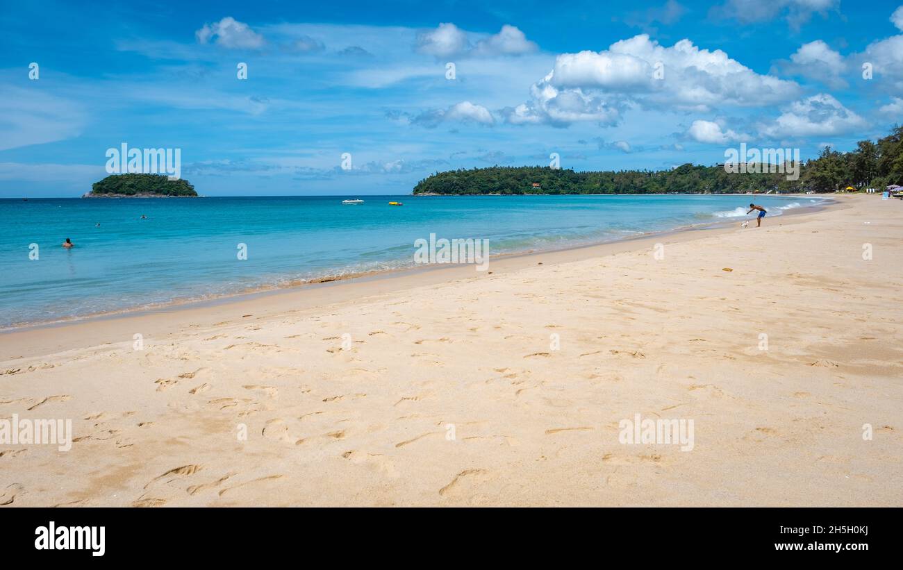 Kata Beach Phuket Thailand, a tropical beach with white golden sand and ...