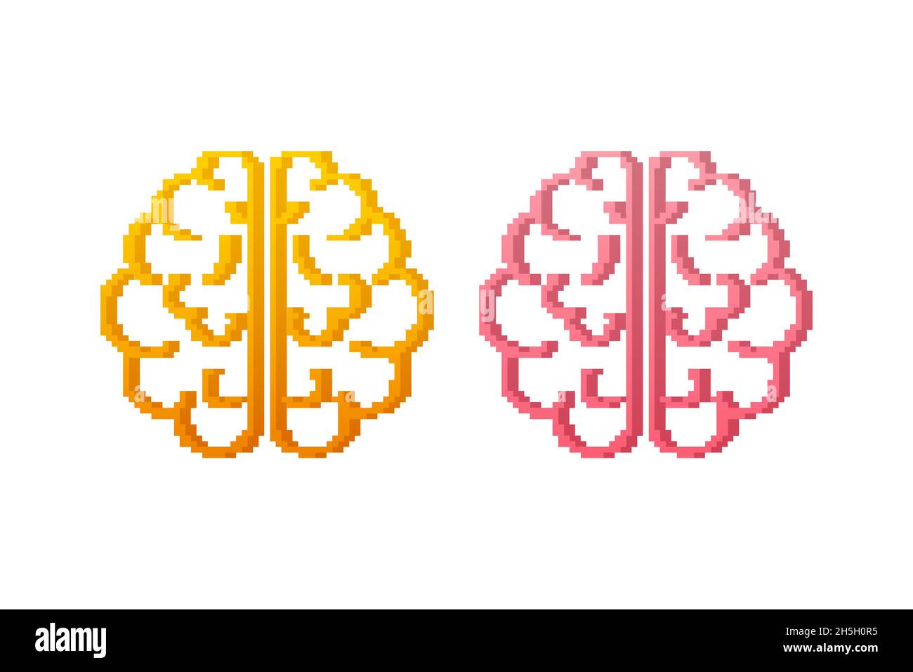 Pixel art vector pink and yellow brain on white background. Vector ...