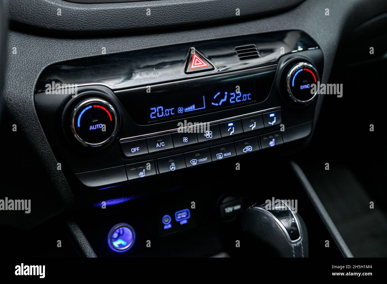 Close up Instrument automobile panel with climat control view with air ...