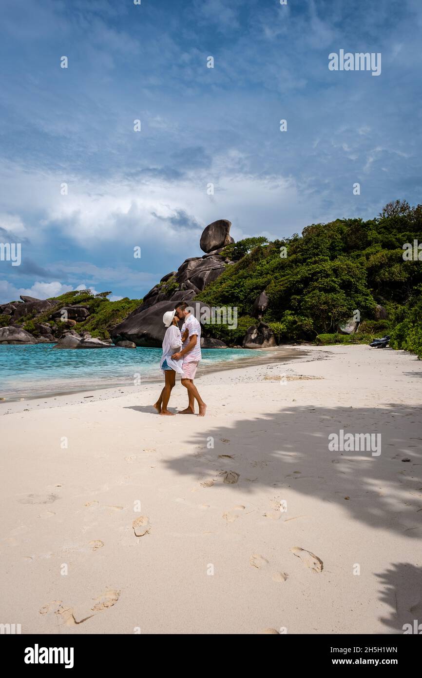 Similan Islands Phuket, tropical white beach with palm trees and blue ocean in Thailand Andaman ...
