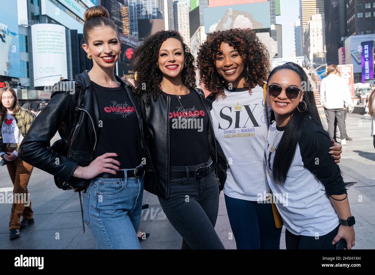 New York, NY - November 9, 2021: Broadway musical Chicago and Six stars ...