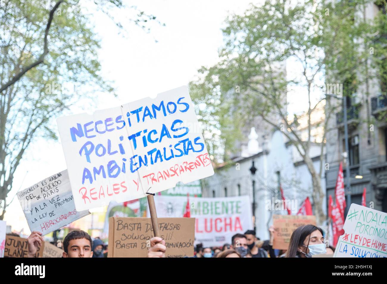 Buenos Aires, Argentina; Sept 24, 2021: Young activists holding up ...