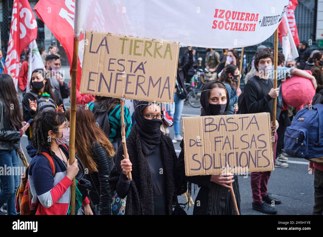 Buenos Aires, Argentina; Sept 24, 2021: Young activists holding up ...