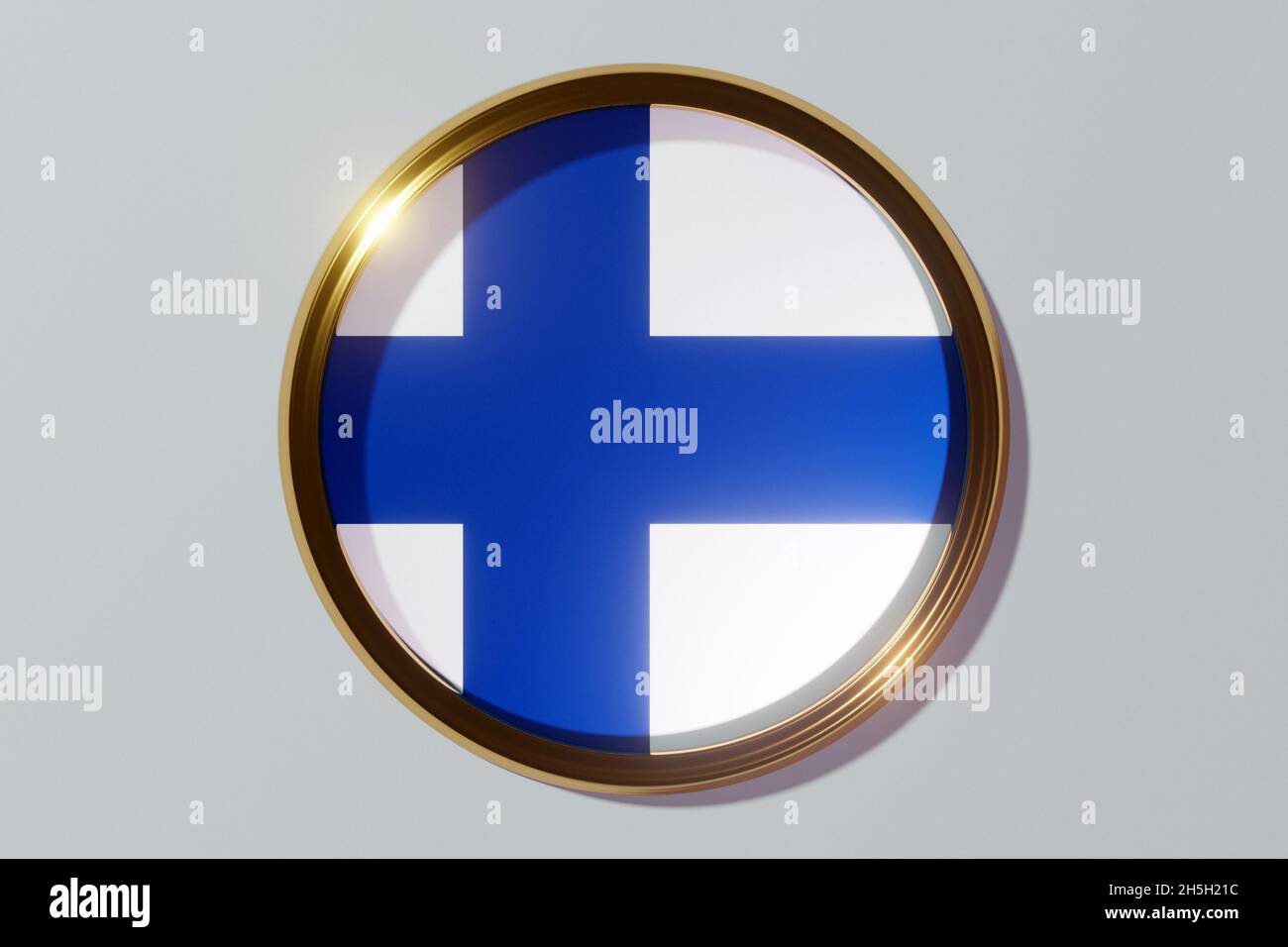 The national flag of Finland in the form of a round window. Flag in the ...