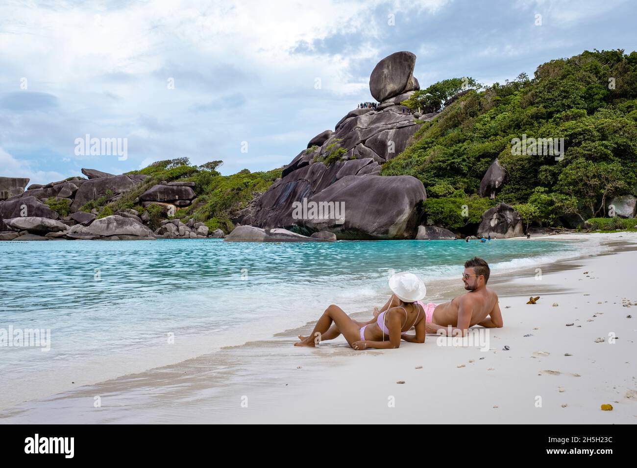 Similan Islands Phuket, tropical white beach with palm trees and blue ocean in Thailand Andaman ...