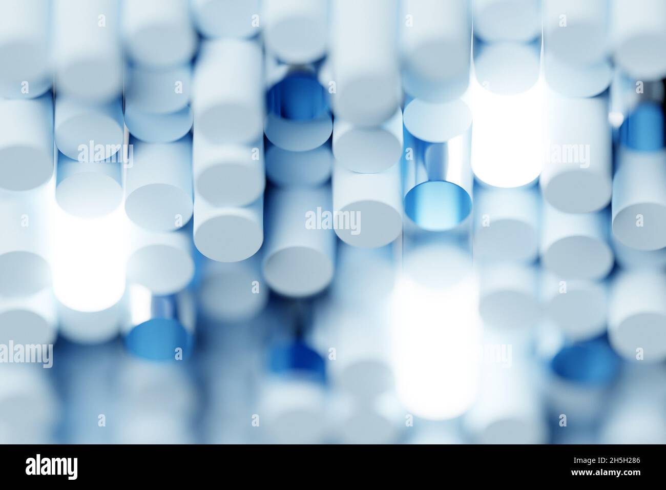 3d illustration of blue tubes. Set of shapes on monocrome background ...