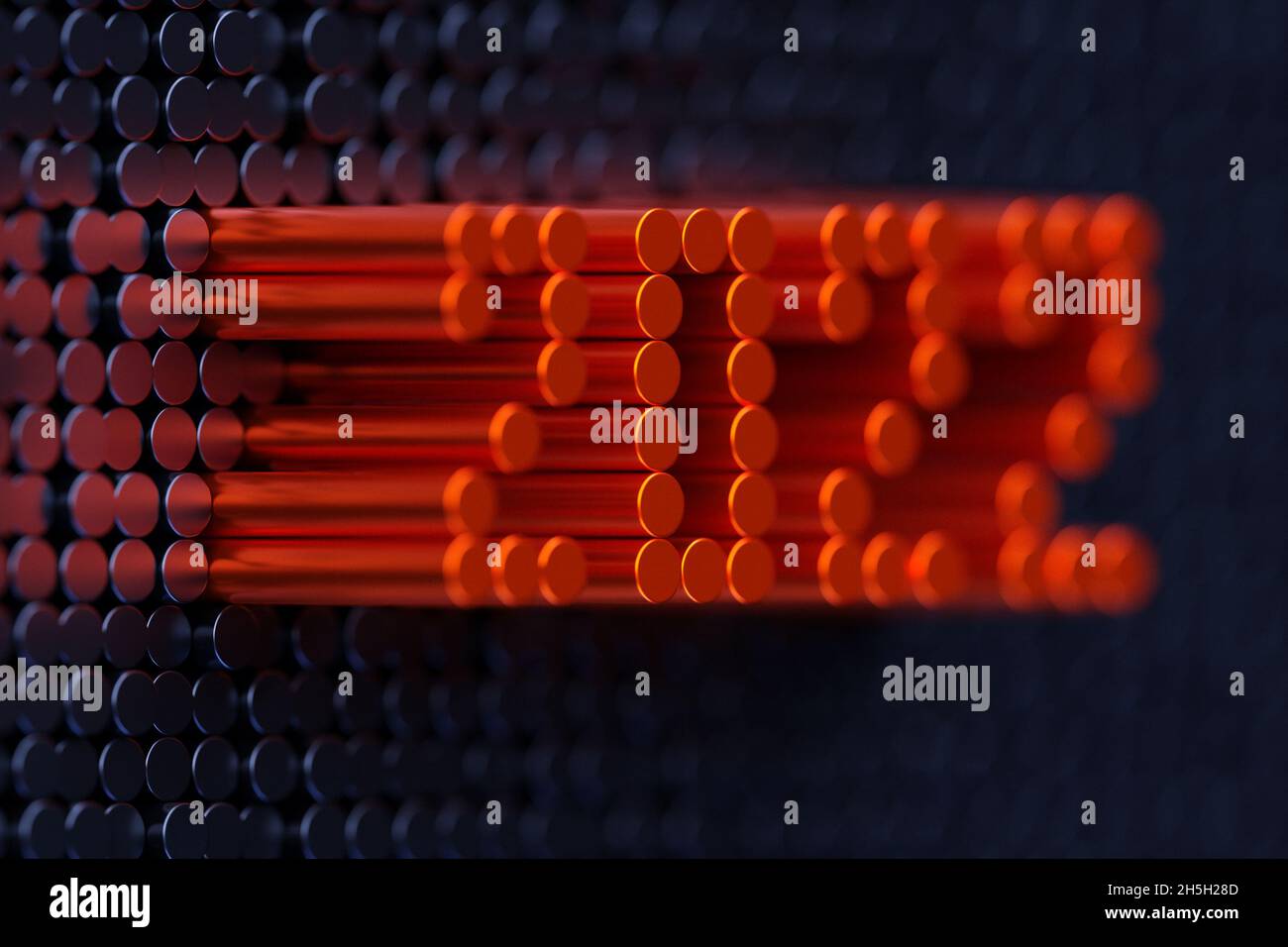 3d illustration of inscription 2022 from orange rods, lines ...