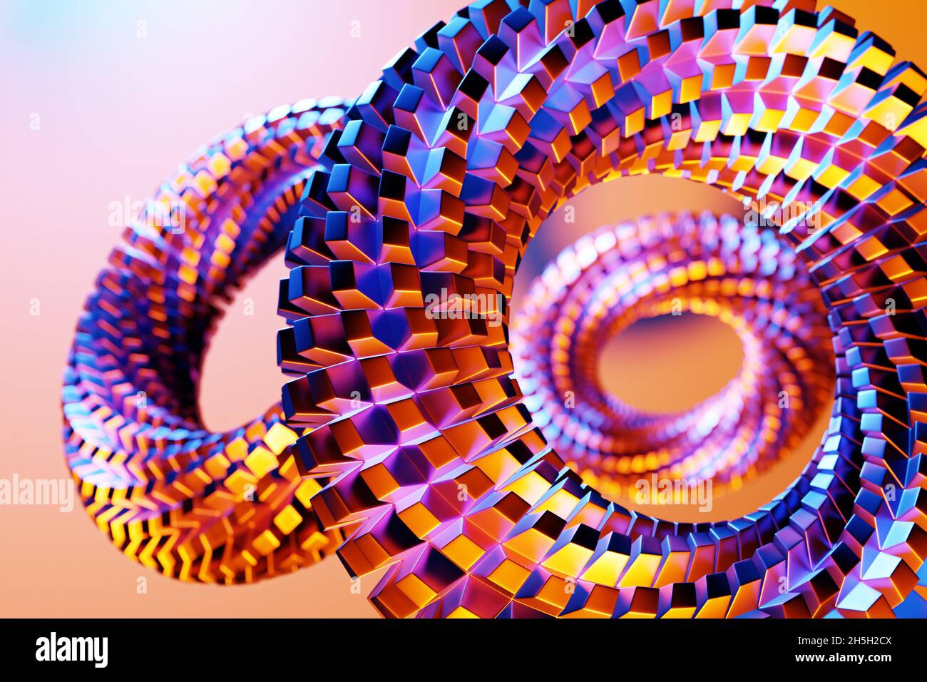 3D rendering abstract purple metal round fractals, portals. round ...