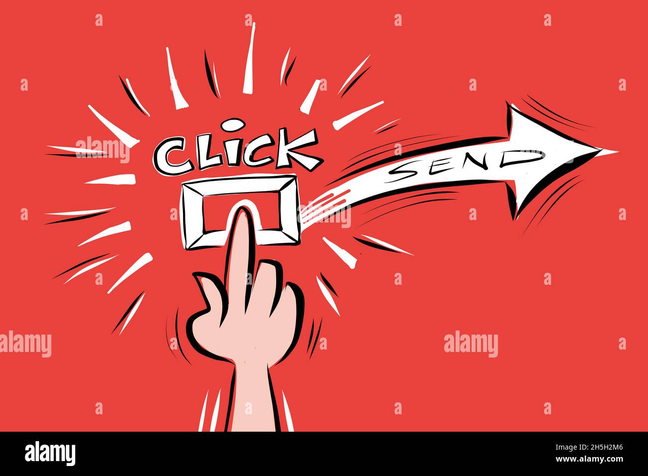 Hand clicking on a keyboard button and an arrow showing the information ...