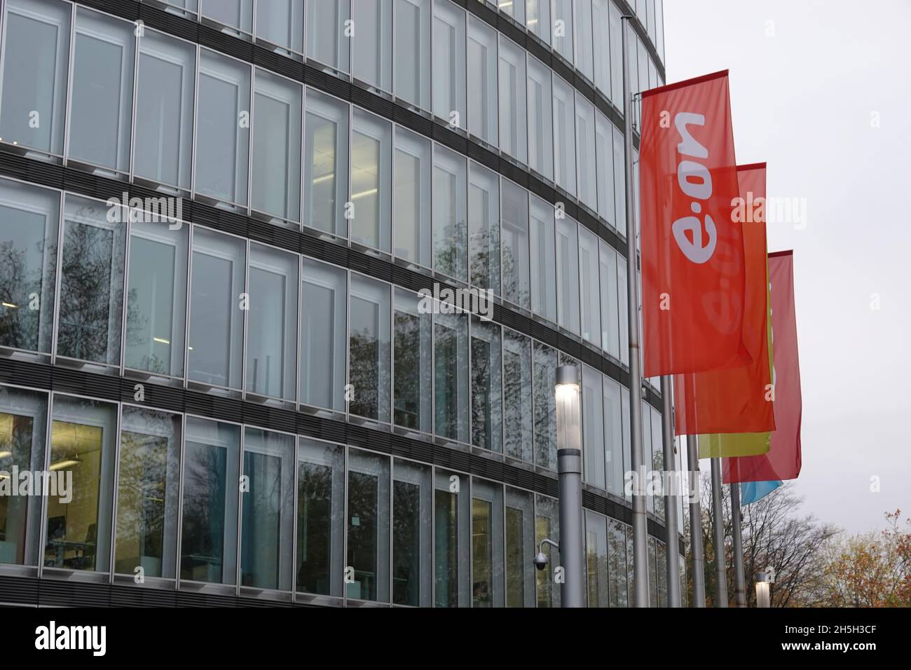 Essen, Germany. 04th Nov, 2021. Flags with the logo of the energy ...
