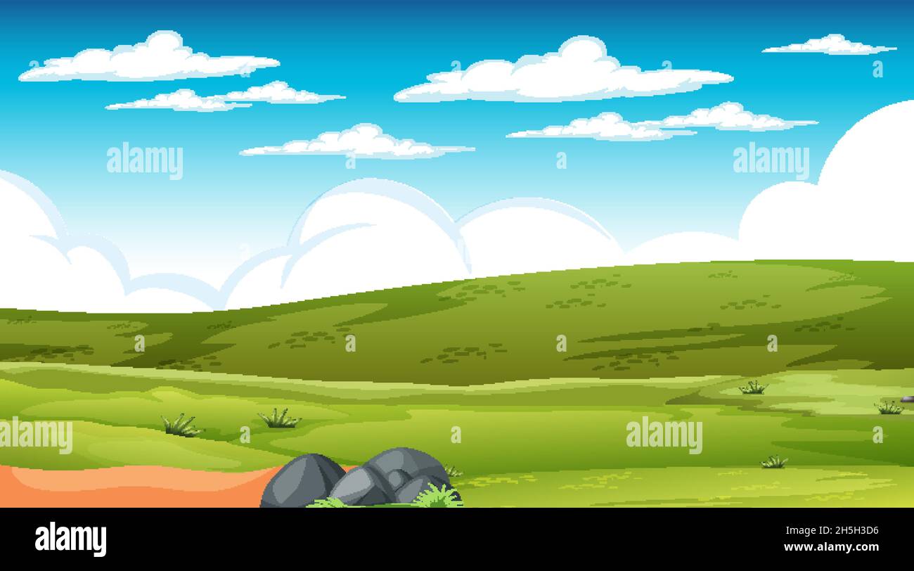 Blank meadow landscape scene at daytime illustration Stock Vector Image ...