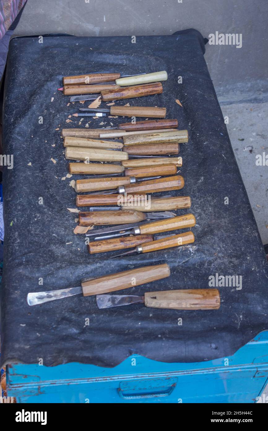 Carving tools used to make bhutanese wooden masks Stock Photo - Alamy