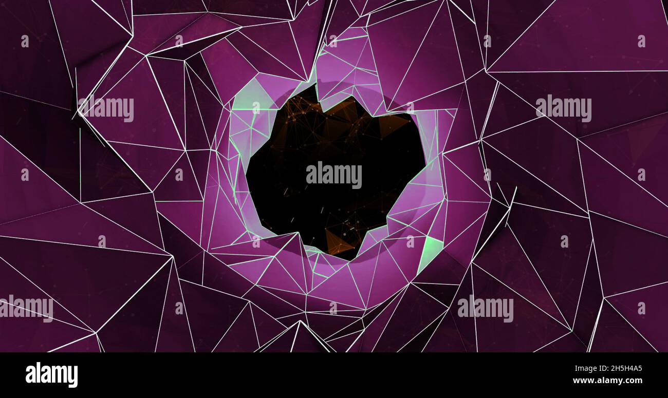 Polygon tunnel revealing glowing stars on black background with copy ...