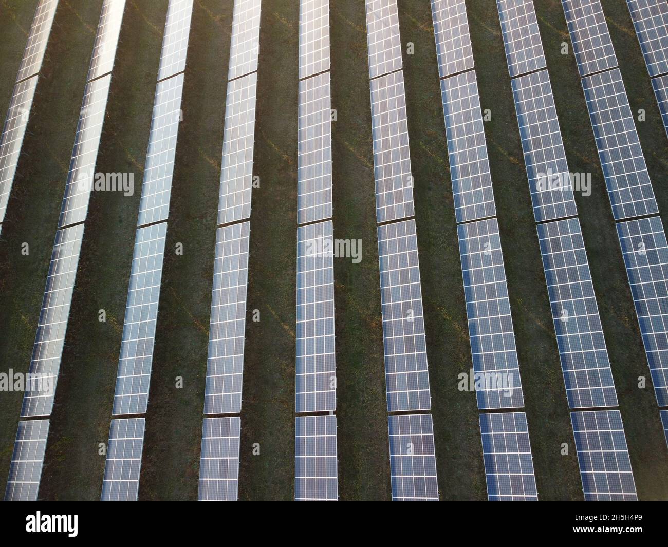 Aerial top view of a solar panels power plant. Photovoltaic solar ...