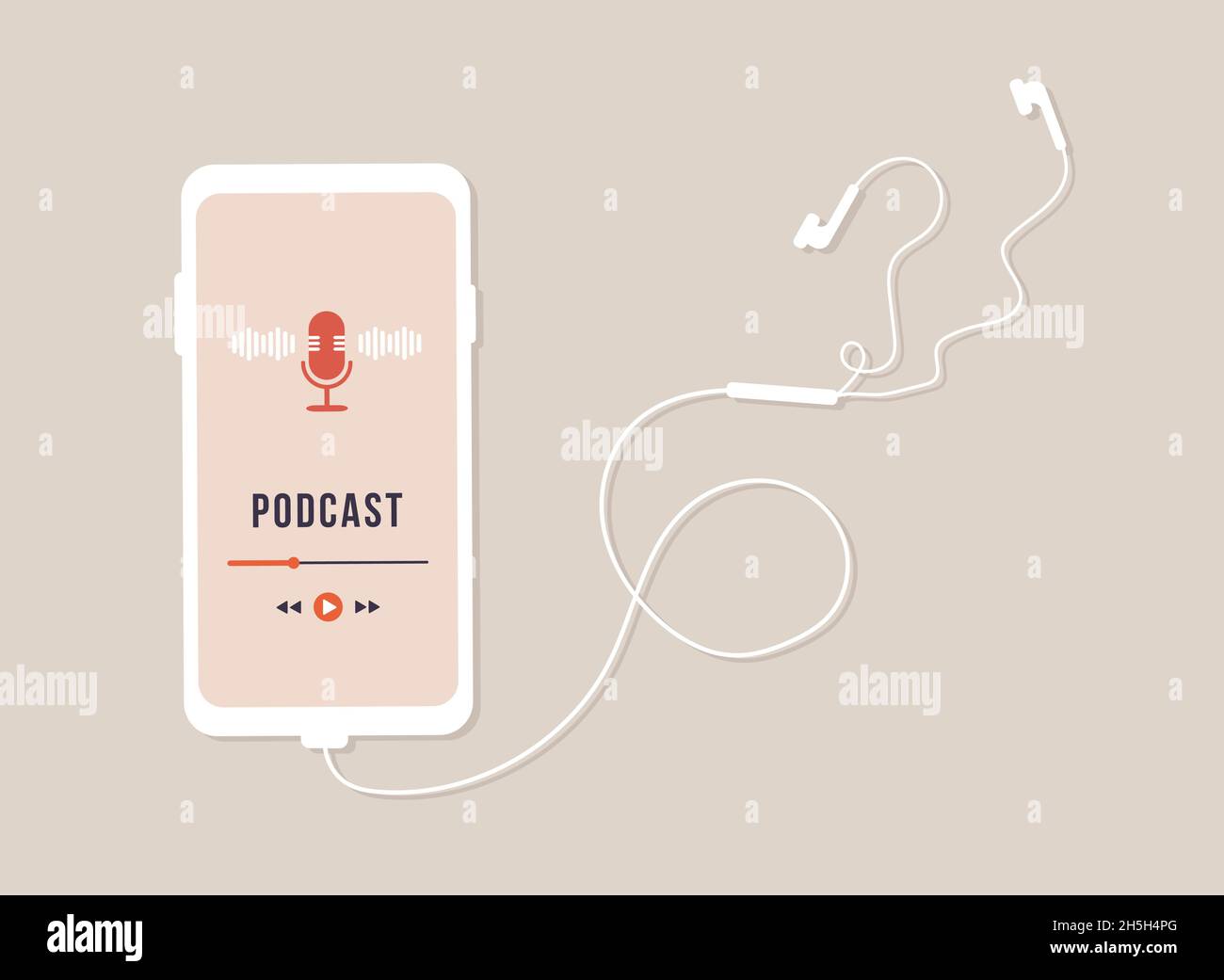 Podcast app on mobile phone. Listening to music and audio broadcast ...
