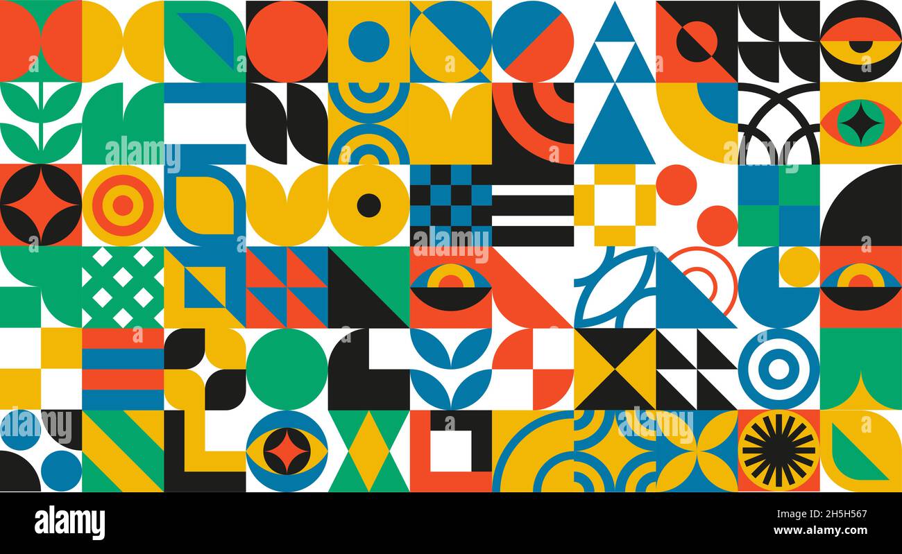 Bauhaus geometric design with eyes elements. Primitive modern shapes ...