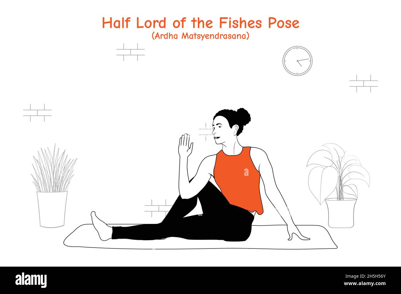 Woman doing yoga asana half lord of the fishes pose or ardha ...