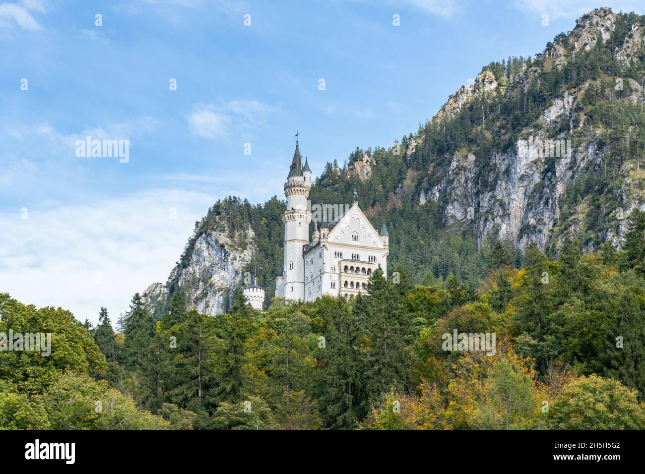 Beautiful sunny scene of Neuschwanstein Castle, Germany on the top of a ...