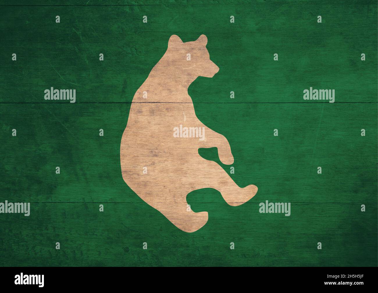 Funny minimalist cut bear sitting with brown wood and green color, bear ...