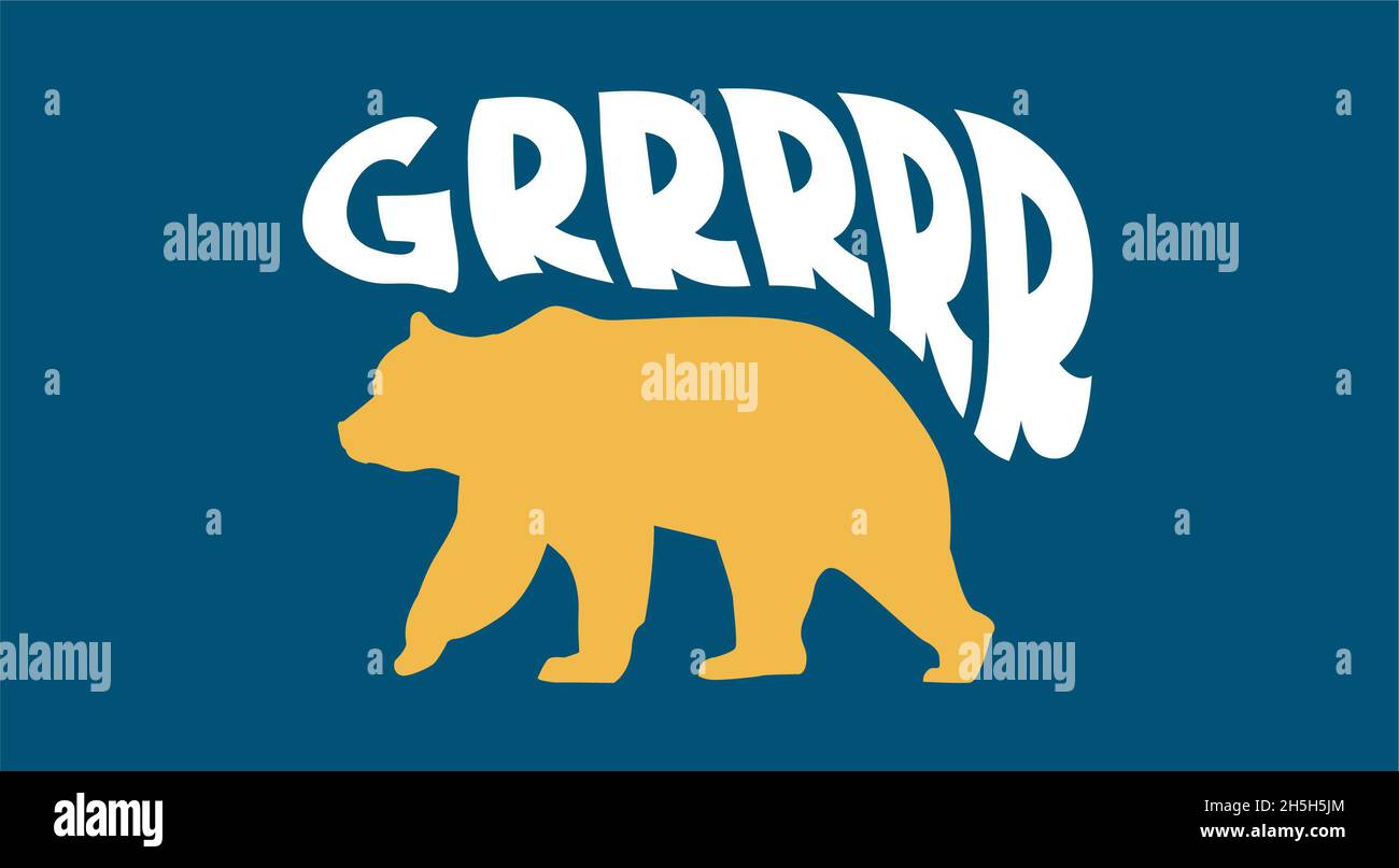 Funny bear walking and roar with big text grrrrr, isolated on white ...