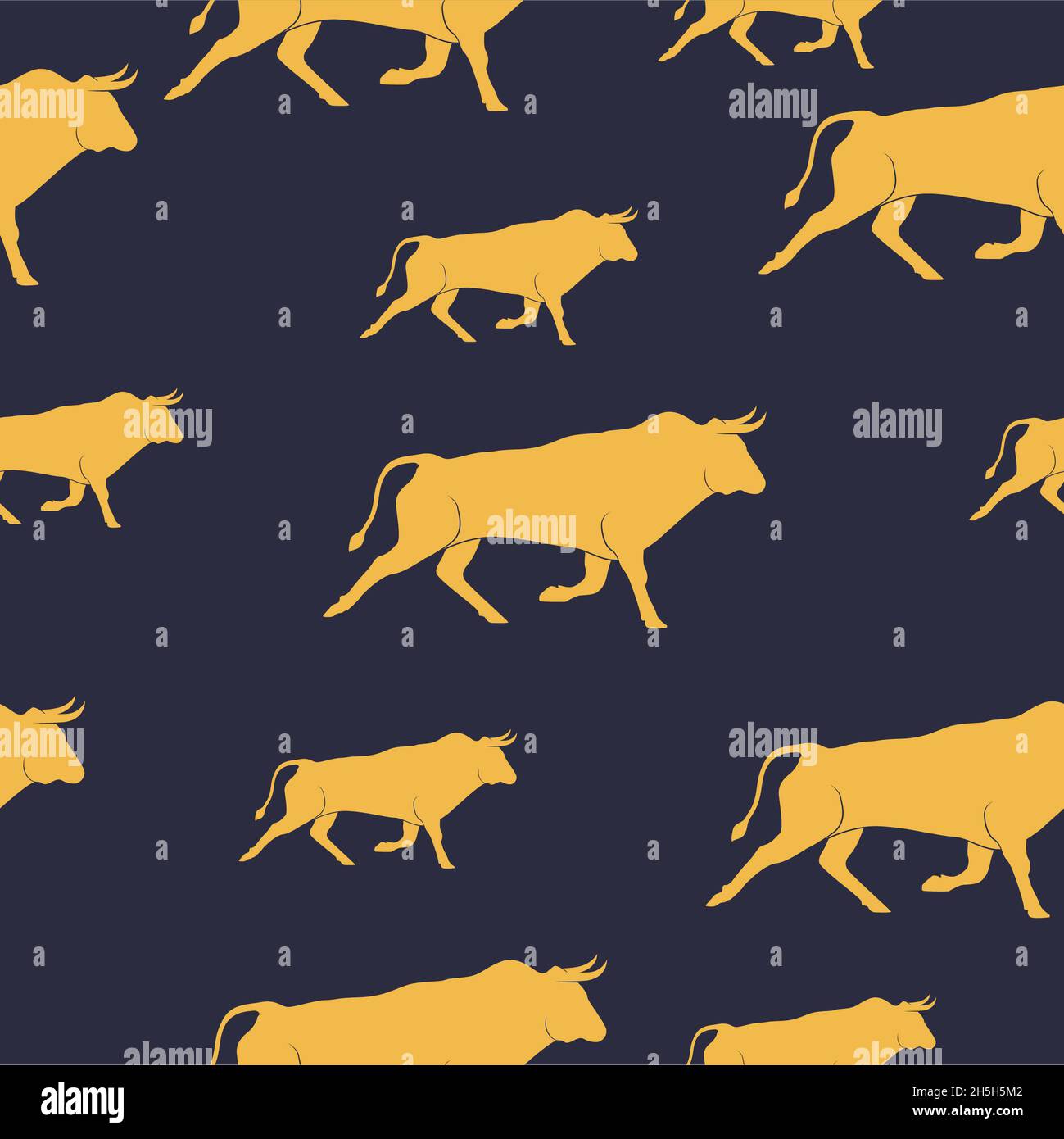 Artistic seamless pattern golden bulls rushes, digital bulls and ...