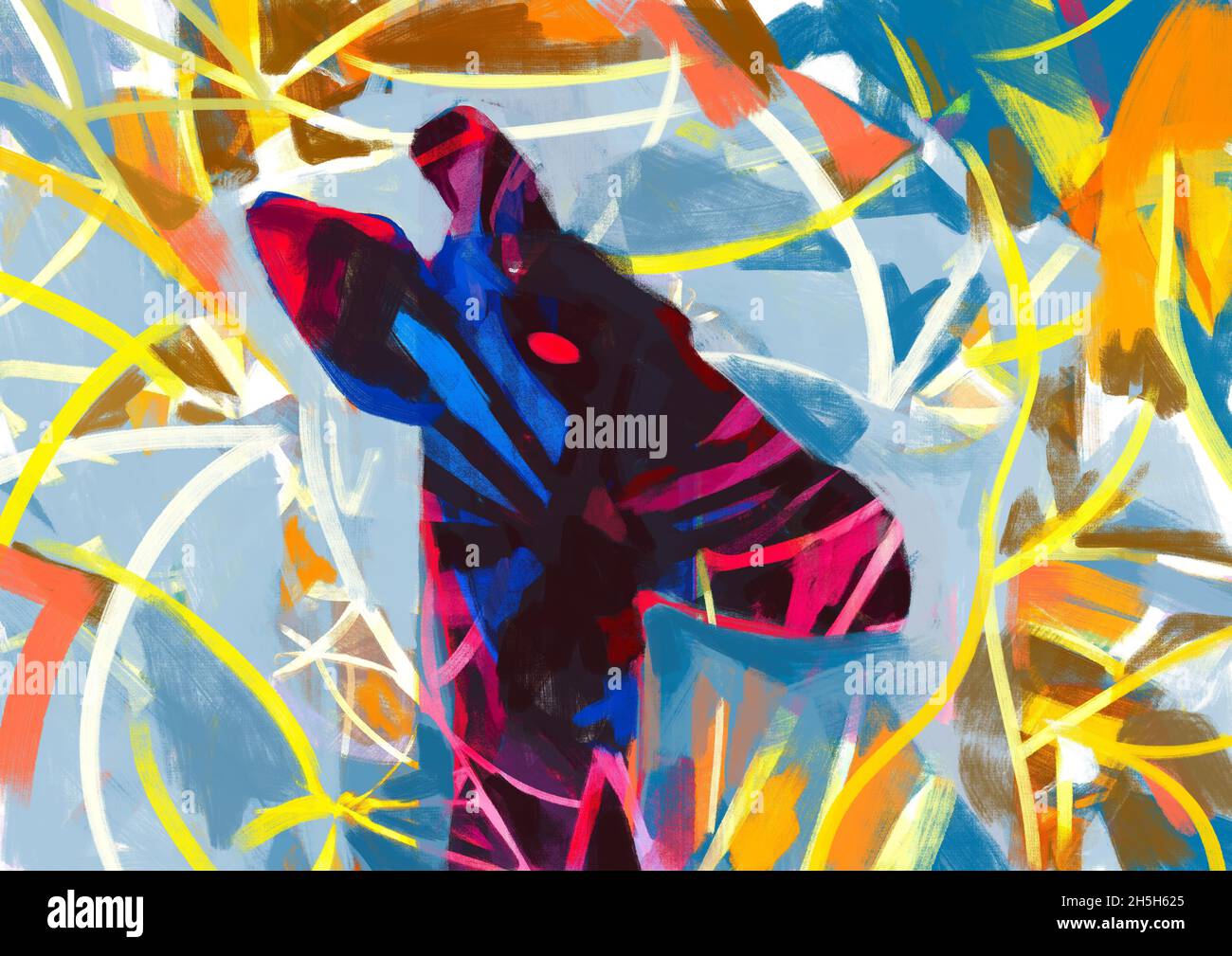 Exciting black scary doberman dog with red eye and squiggle graffiti ...