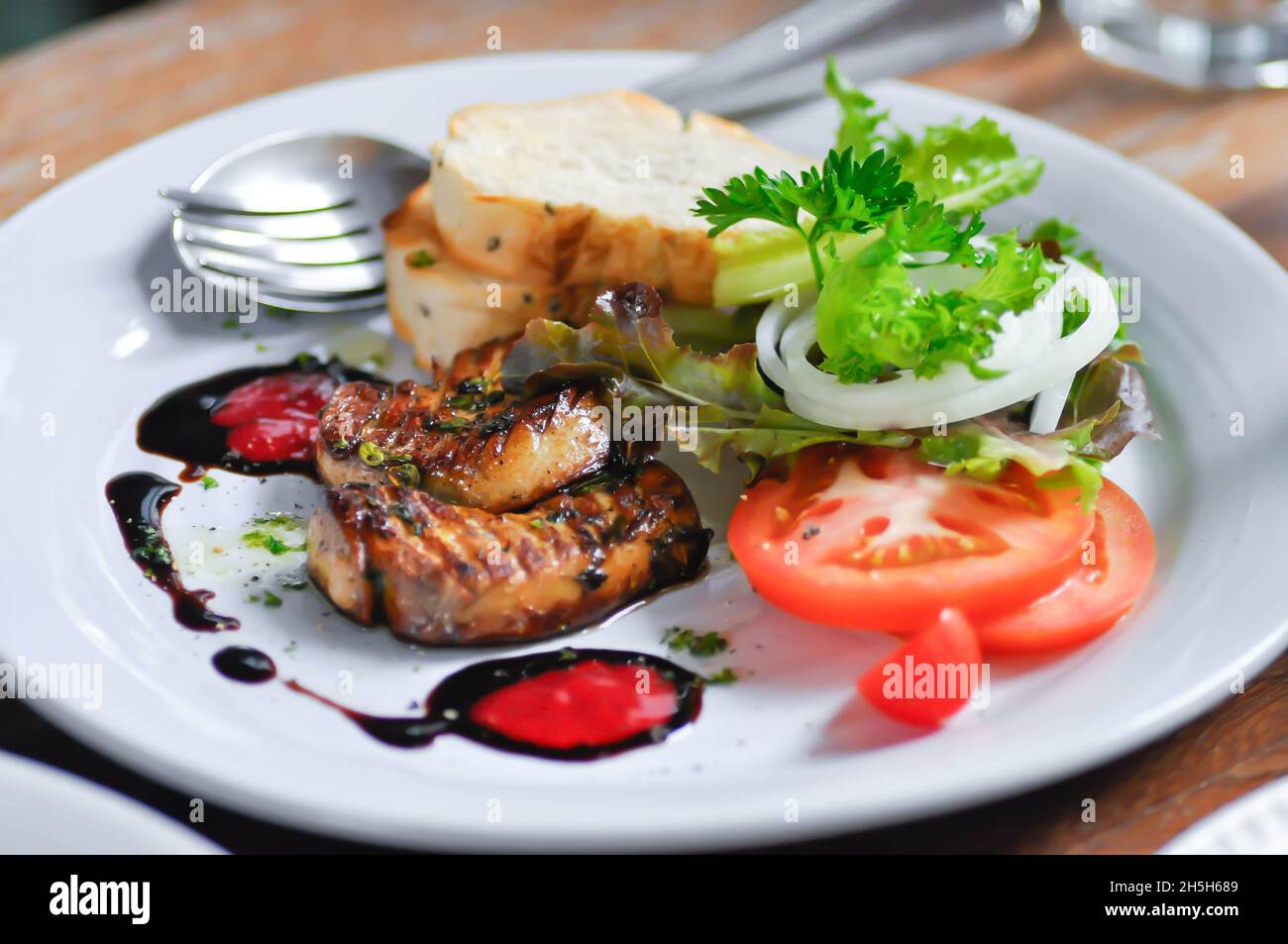foie gras, Goose Liver or sliced Goose Liver with sauce and salad Stock ...