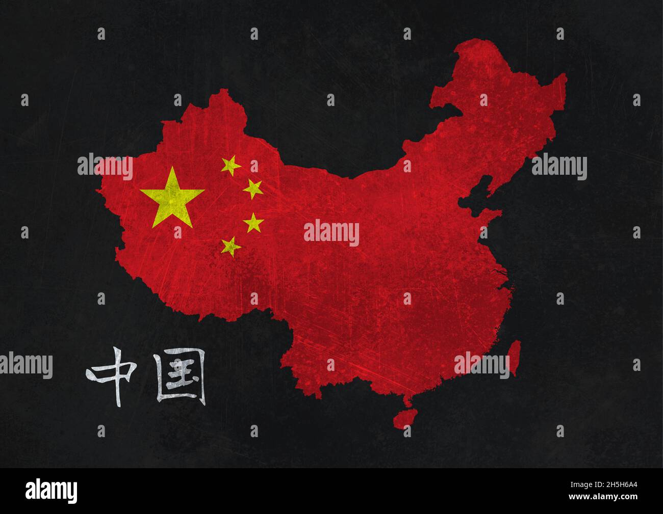 chinese Illustration with map country shape and flag with symbolic ...