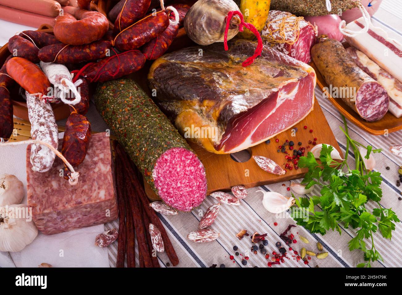 Variety of meats on table Stock Photo - Alamy
