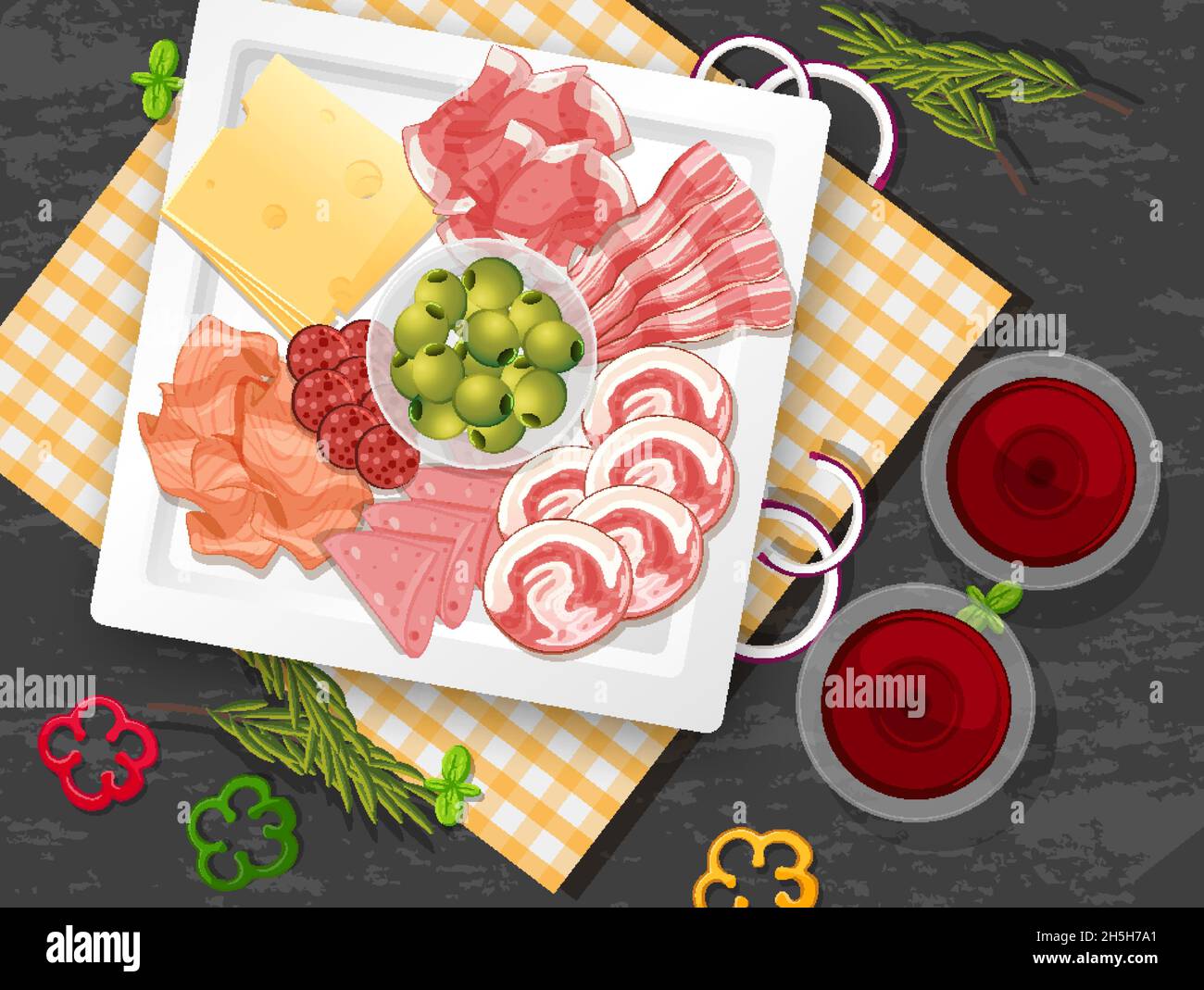 Lunch meat set with different cold meats on platter illustration Stock ...