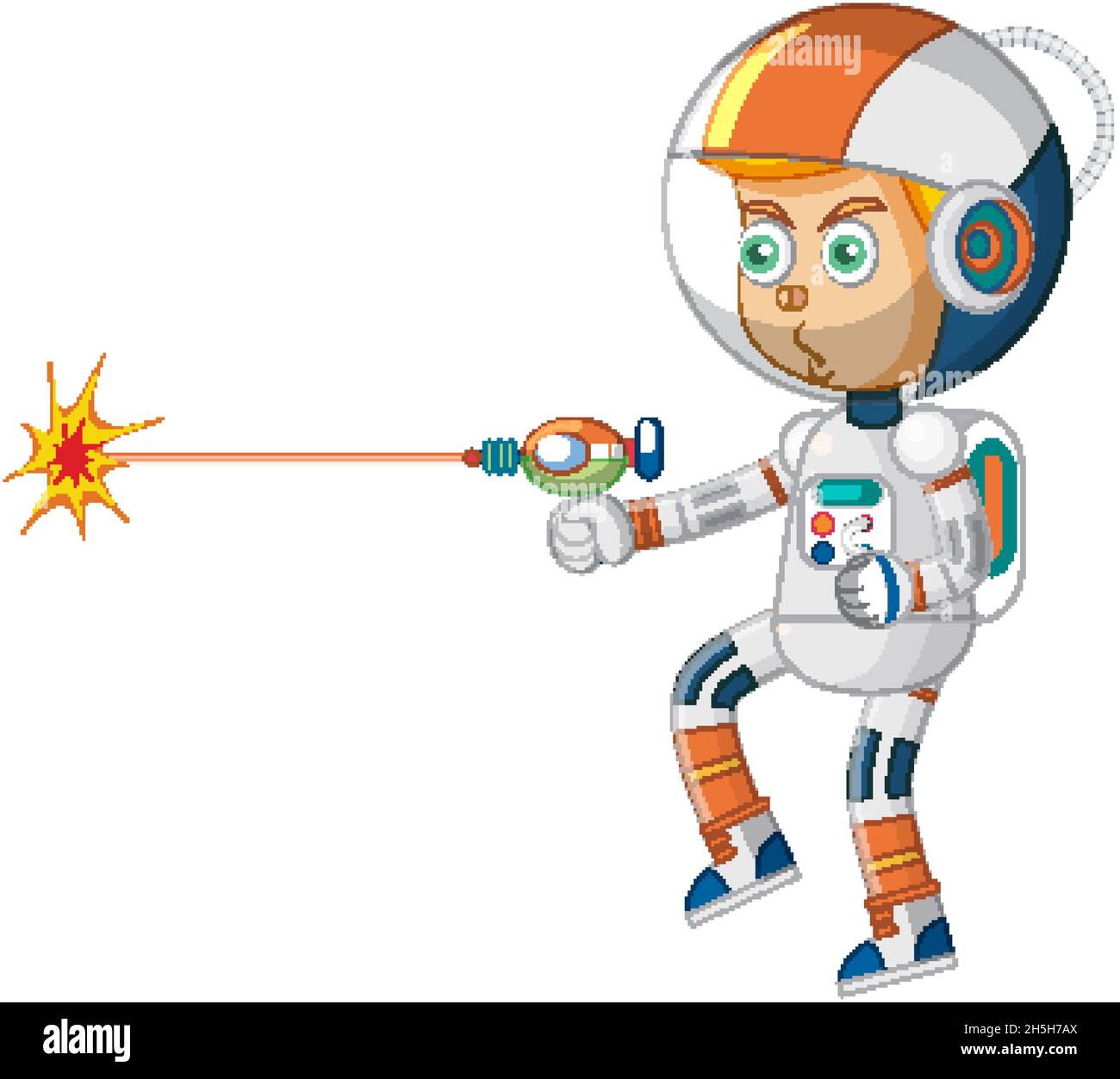 Astronaut boy with laser gun on white background illustration Stock ...