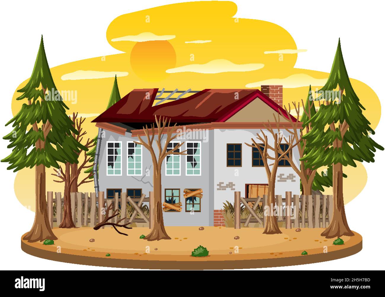 Isolated old broken house in the rural illustration Stock Vector Image ...