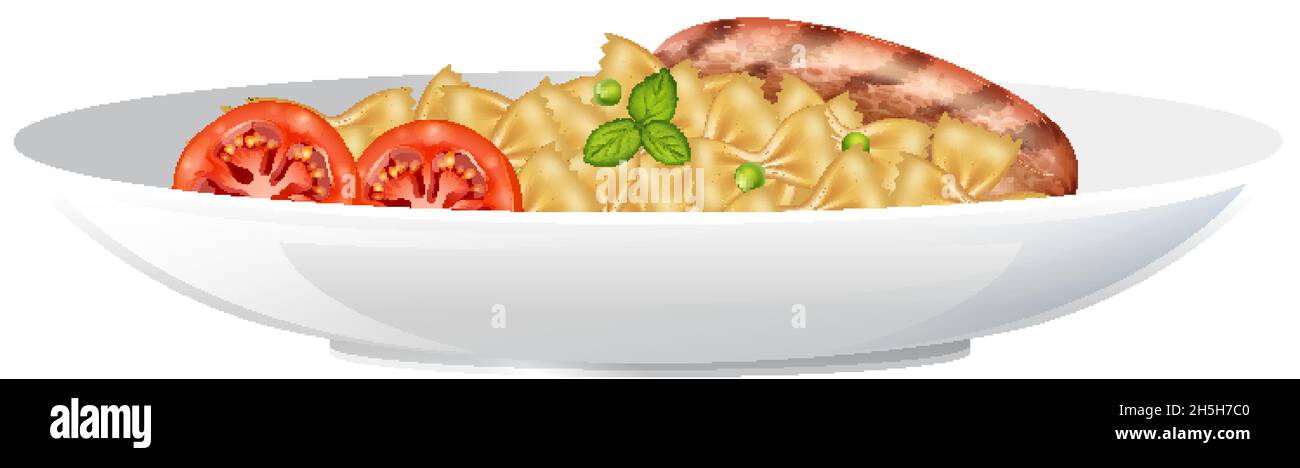Pasta farfalle with sausage and tomato illustration Stock Vector Image ...