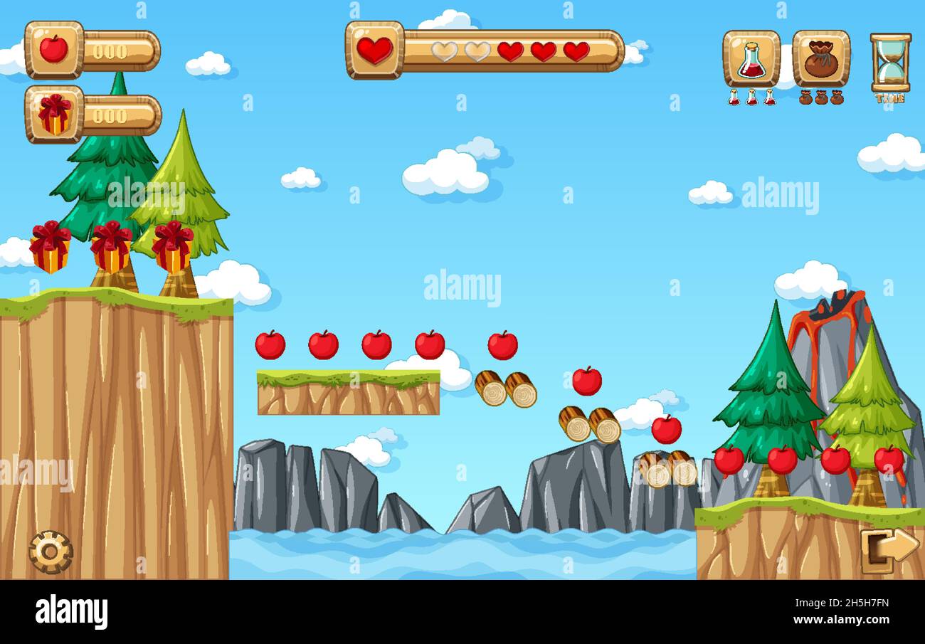 Collecting Apples Platformer Game Template illustration Stock Vector ...
