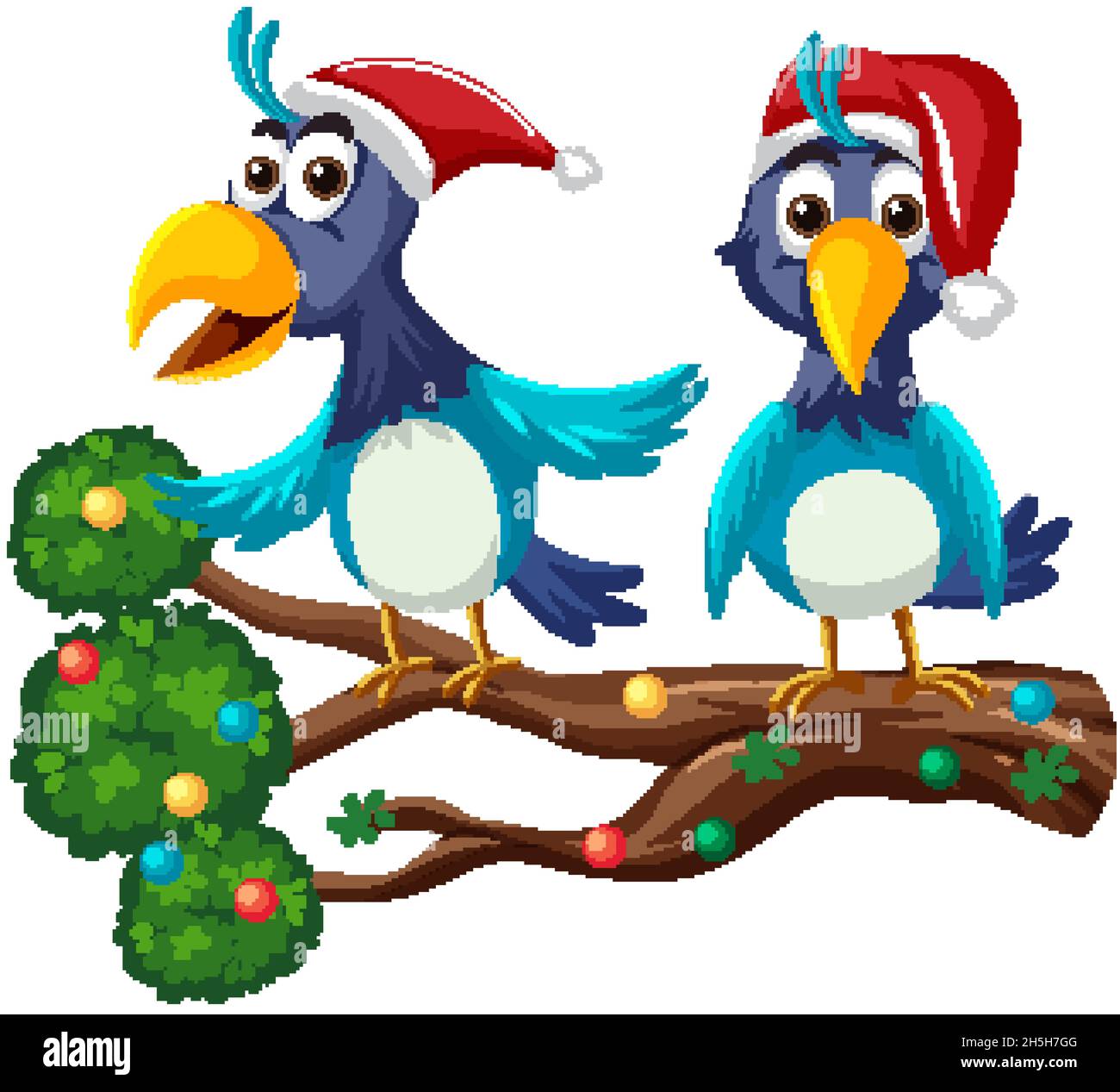 Blue bird wearing christmas hat cartoon character illustration Stock ...
