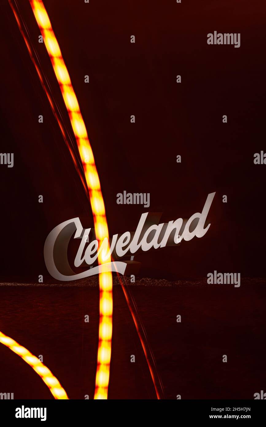 Cleveland Sign at Night in Ohio Stock Photo - Alamy