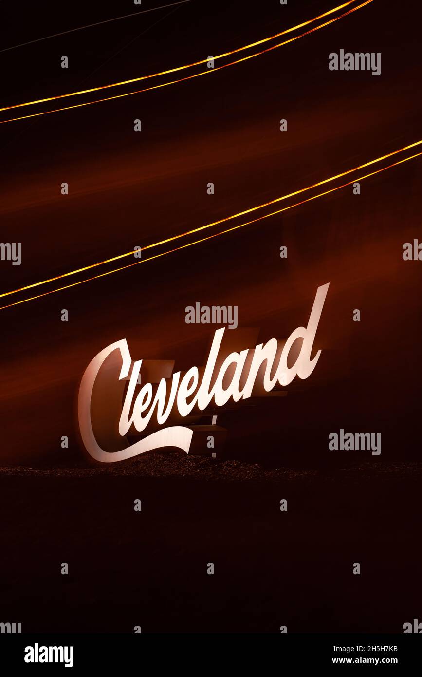 Cleveland Sign at Night in Ohio Stock Photo - Alamy