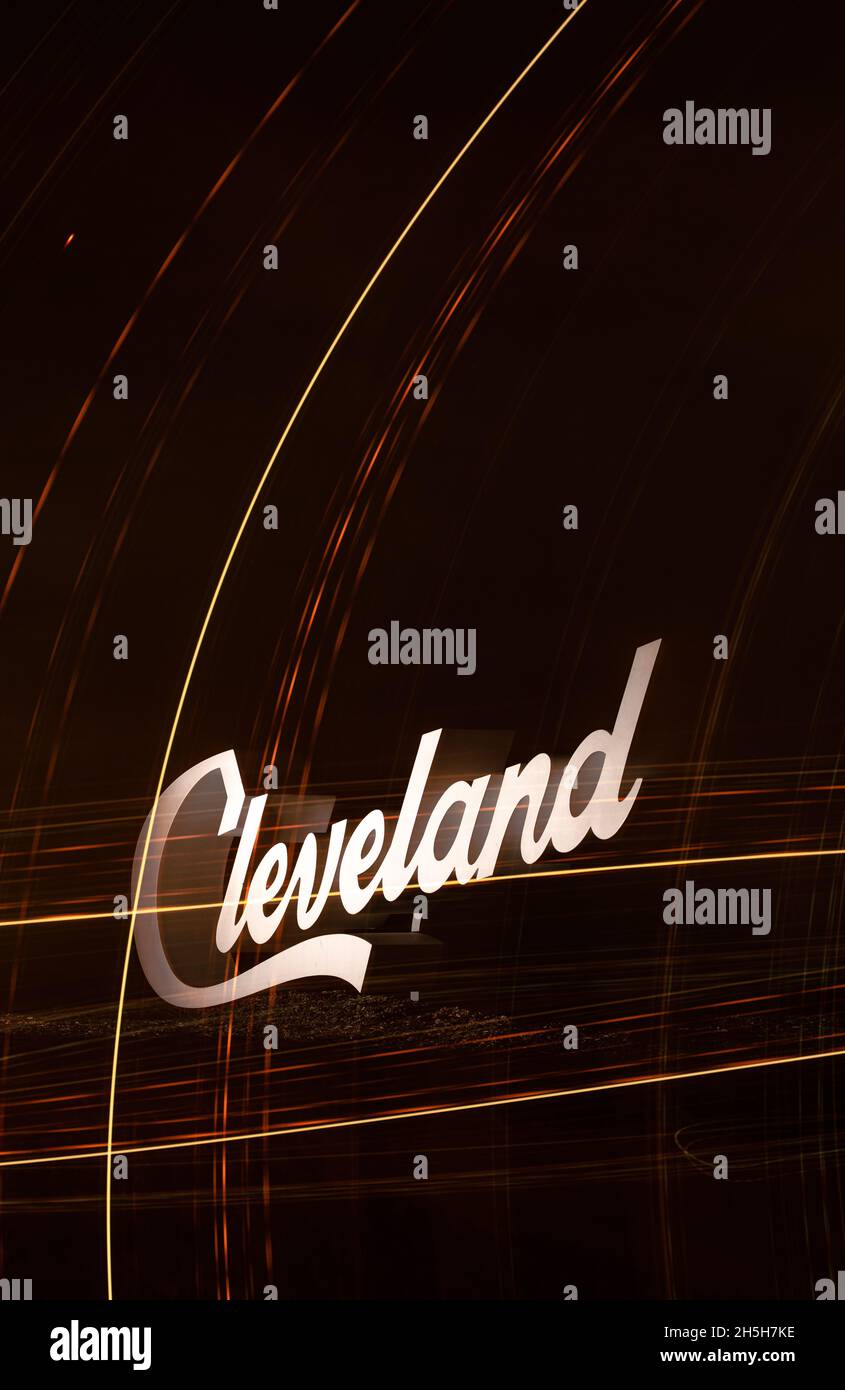 Cleveland Sign at Night in Ohio Stock Photo - Alamy