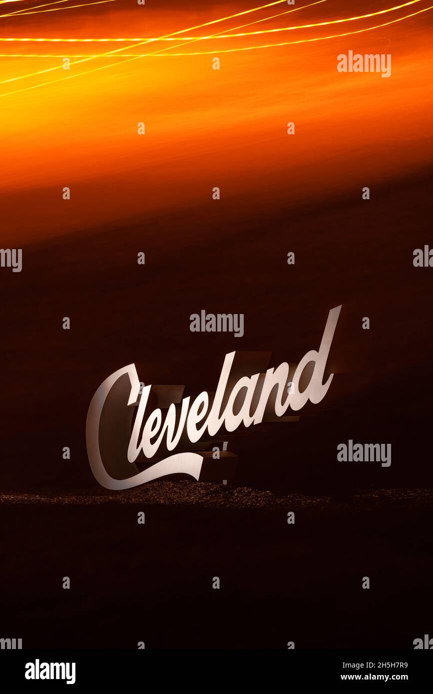 Cleveland Sign at Night in Ohio Stock Photo - Alamy