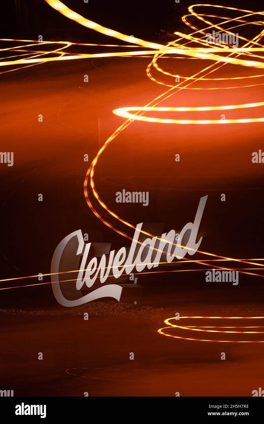 Cleveland Sign at Night in Ohio Stock Photo - Alamy