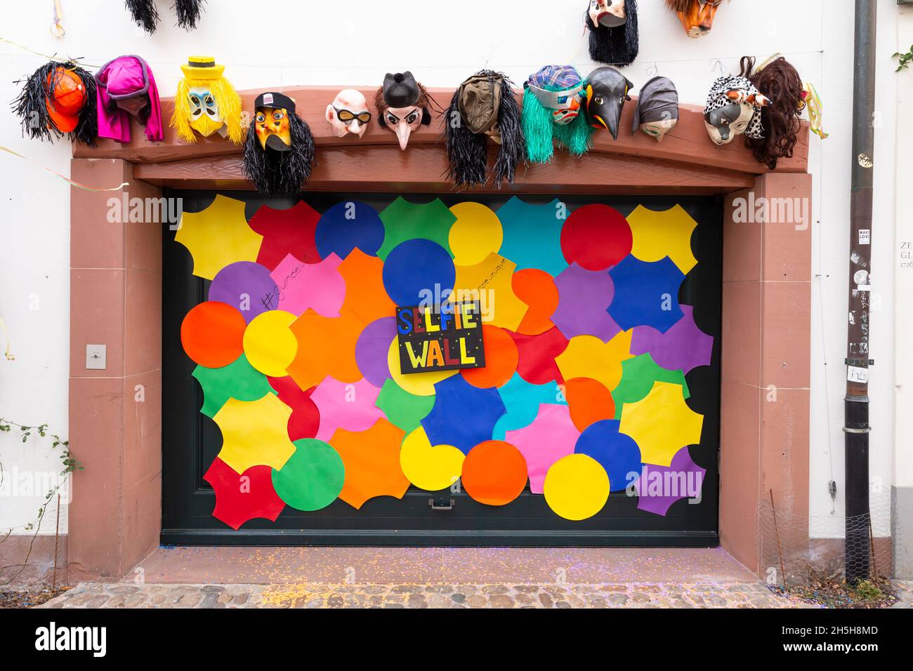 Basel, Switzerland - February 21. Colorful carnival selfie wall Stock ...