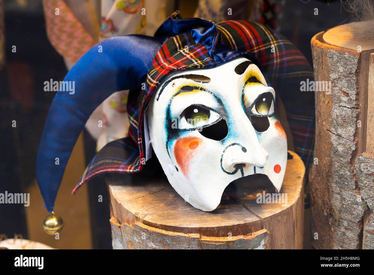 Basel, Switzerland - February 21. Close-up of a single carnival mask ...