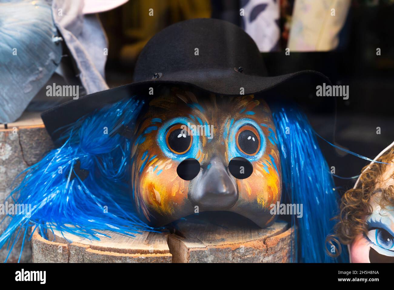 Basel, Switzerland - February 21. Close-up of a single carnival mask ...