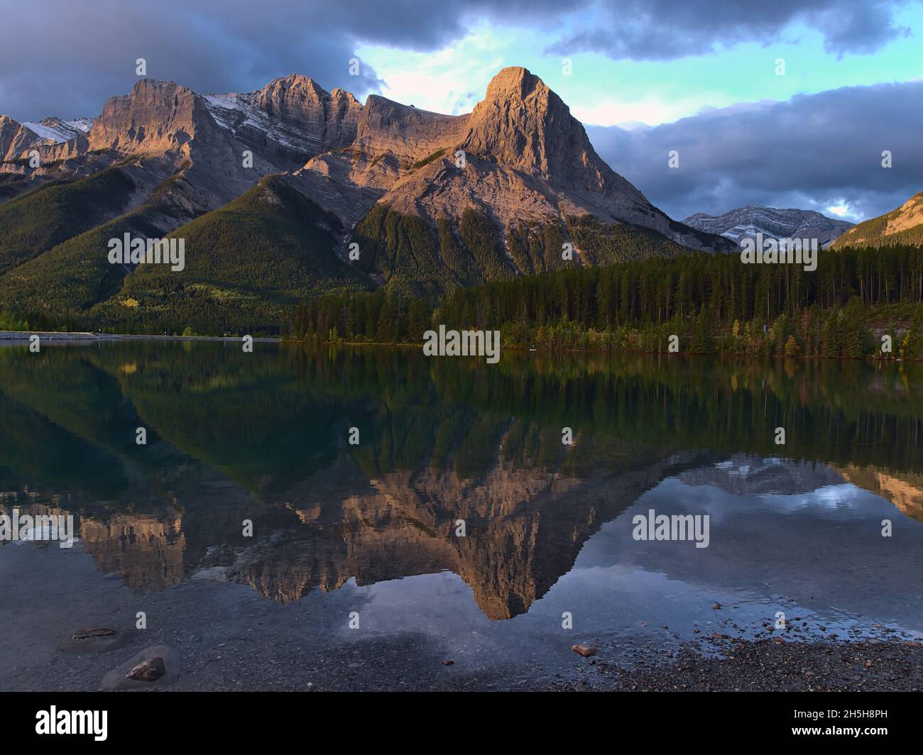 Beautiful view of rugged mountain Ha Ling Peak in the Rocky Mountains ...