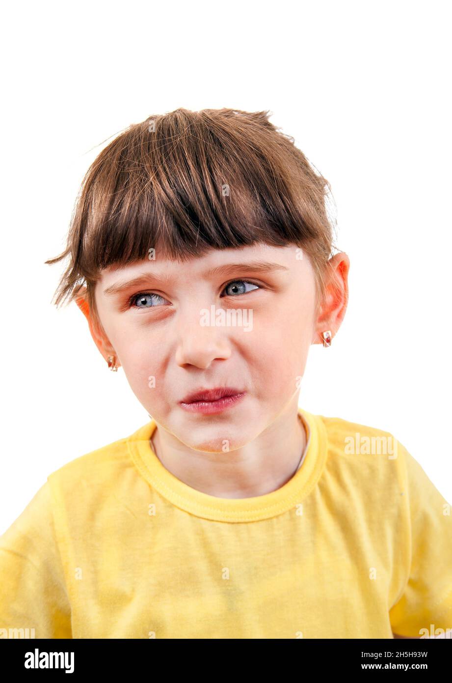 Sad Small Girl Portrait Isolated on the White Background Stock Photo ...