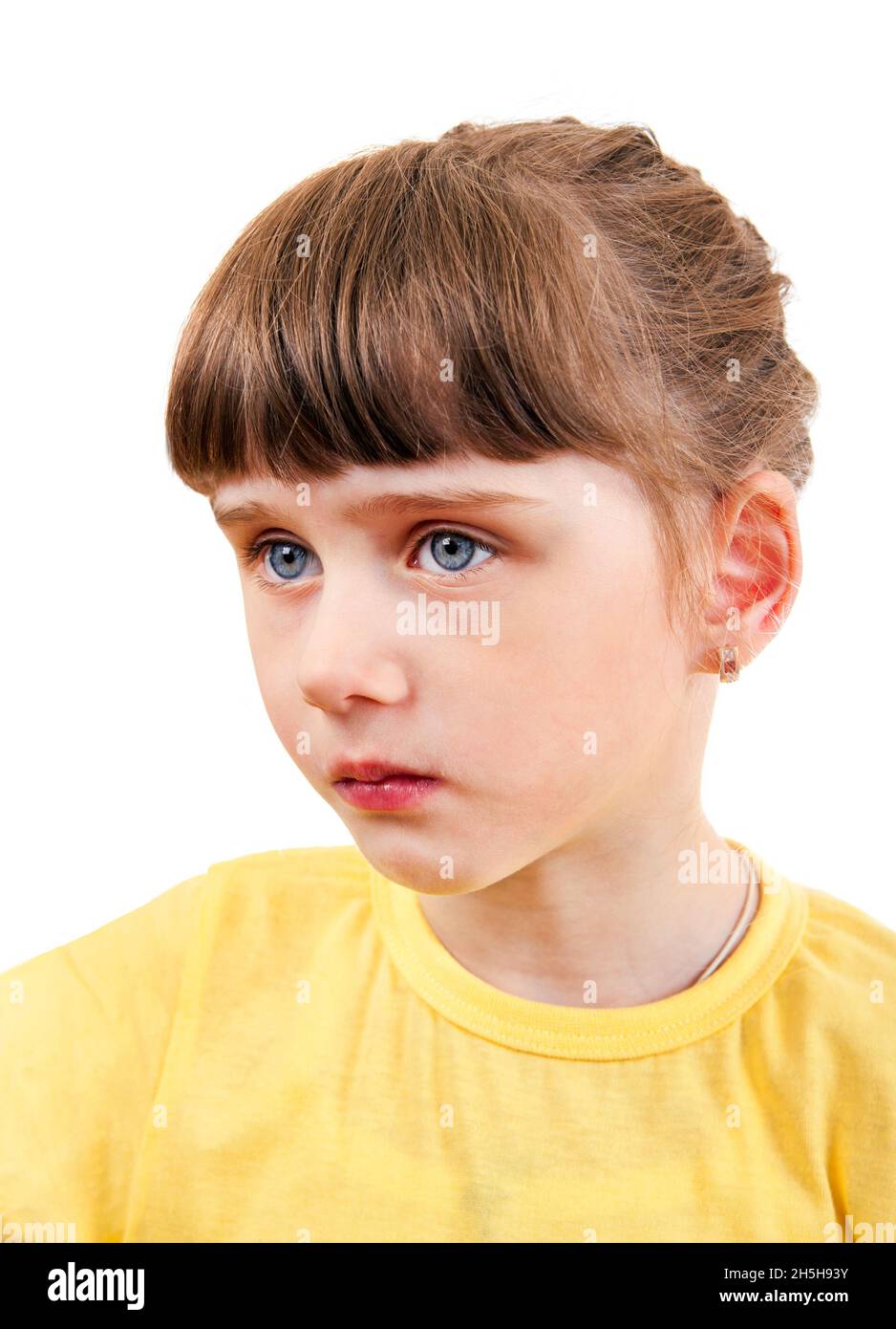 Sad Small Girl Portrait Isolated on the White Background Stock Photo ...
