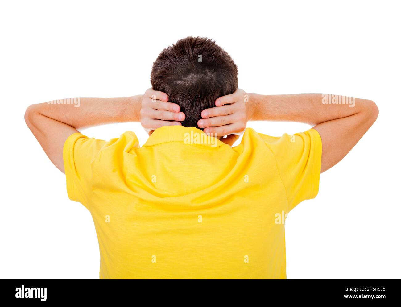 Rear View of Young Man Covering his Ears Isolated on the white ...