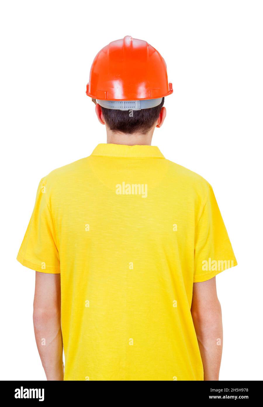 Man Rear View in Hard Hat Isolated on the White Background Stock Photo ...