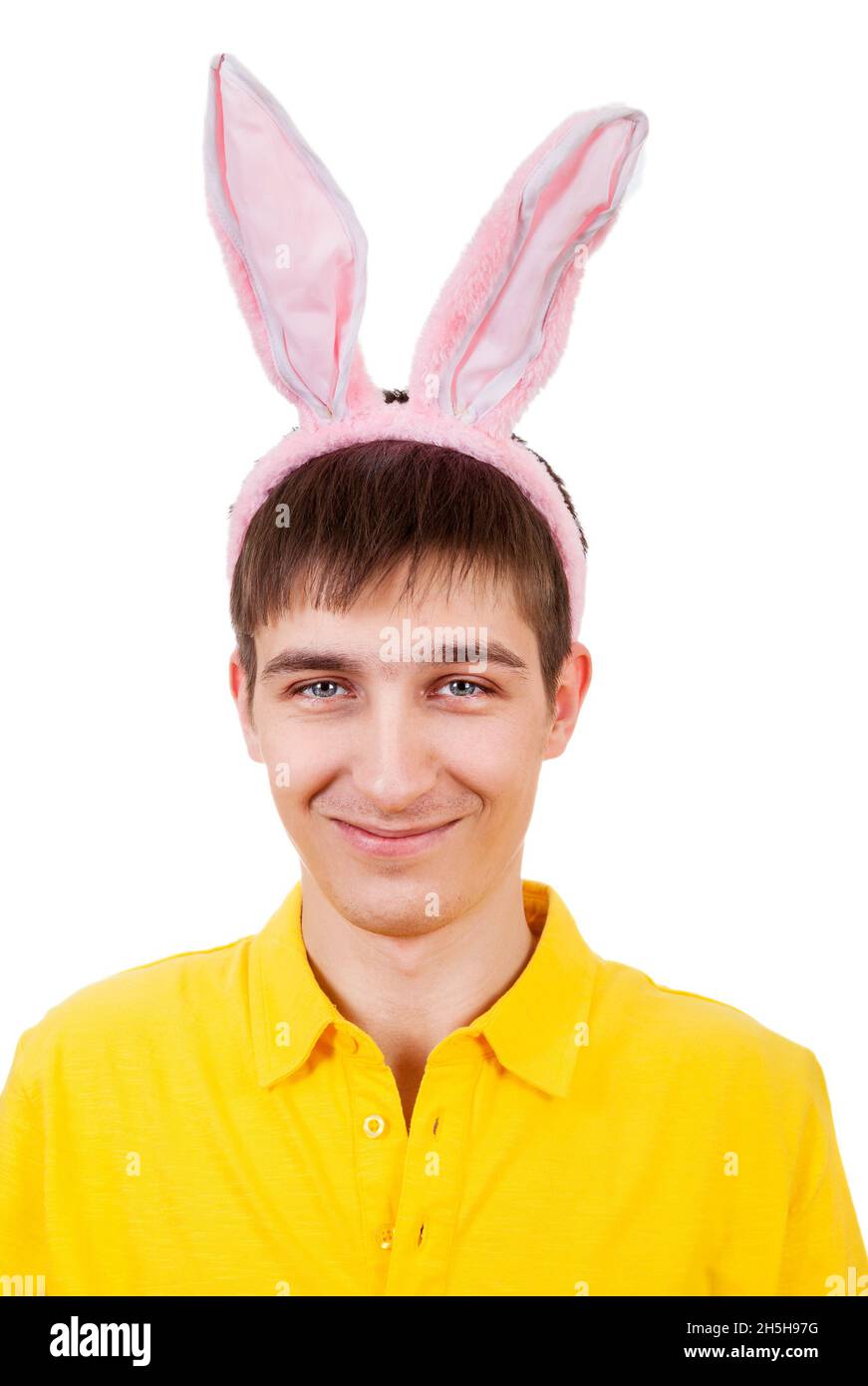 Young Man with Rabbit Ears Isolated on the White Background Stock Photo ...